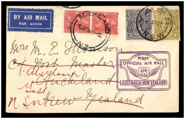 1934 FLIGHT COVER First Official Air Mail Australia To Auckland New ...