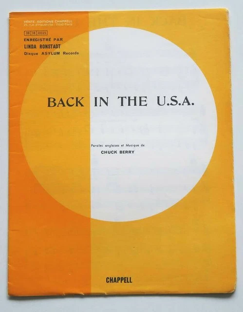 Partition Vintage Sheet Music Chuck Berry Back In The U S A 60 S