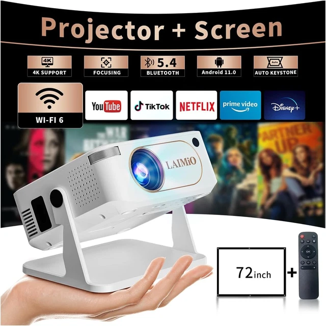 1080P & 4K Supported Projector with Projector Screen, Auto Keystone ...