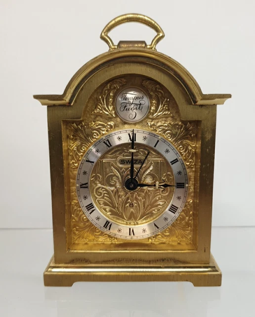 MINIATURE SWISS MADE Tempus Fugit Swiza 8 Gilt Carriage Clock Needs ...