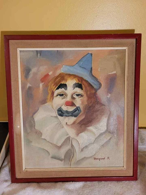 VINTAGE CLOWN ART original framed oil painting signed Margaret R. / sn1907 £188.99 - PicClick UK