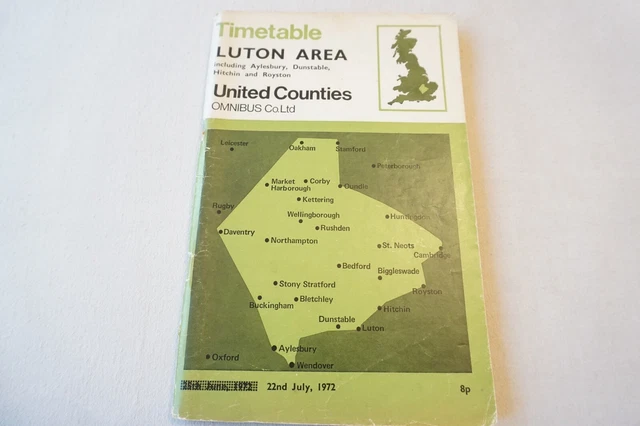 1972 UNITED COUNTIES Luton Area Bus Timetable Wellingbrough Rushden ...