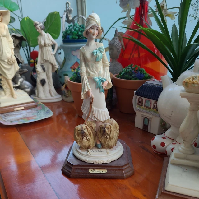 ART DECO LADY And Two Pekingese Dogs Figurine | Signed A. Balcari 1985 ...