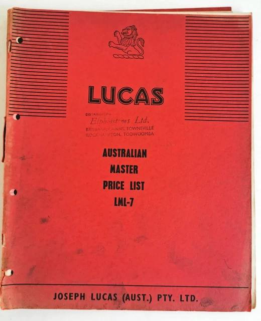 1964 LUCAS ELECTRICAL Equipment Australian Price List Catalogue, LML-7 ...