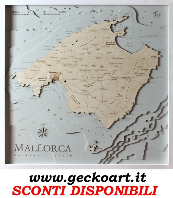 MAIORCA MALLORCA BALEARI Mappa Cartina 3D Quadro Moderno Map | www ...