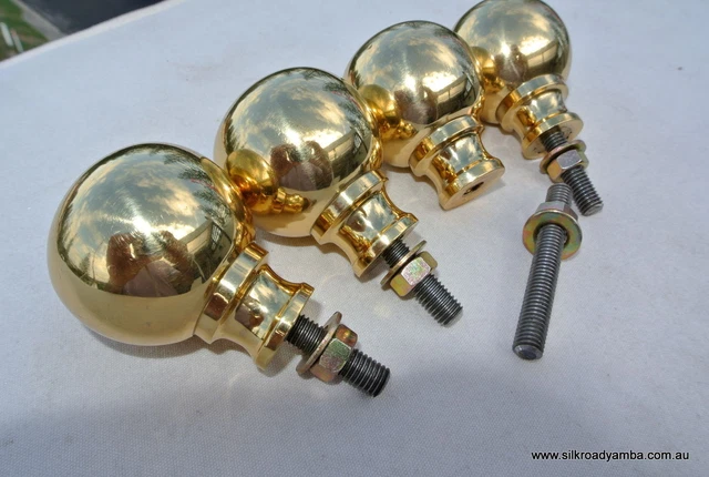 BED KNOBS 4 solid Brass small 2.1/4" high old style COT heavy vintage ...