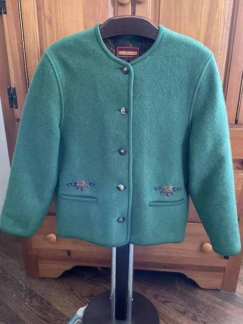 GEIGER LODEN GIACCA di Lana Bollita Verde con Ricamo Donna 38 EUR 112 ...