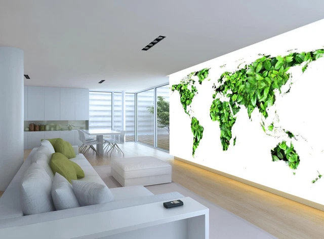 3D LEAVES WORLD Map R10377 Wallpaper Wall Mural Self-adhesive Removable ...
