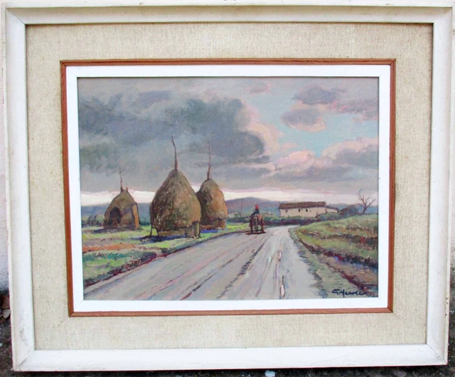G. MEROLI - Paesaggio Campagna Con Cavallo Al Carro- Vecchio Quadro ...