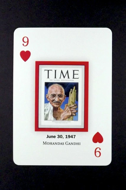 1 X PLAYING card Time Magazine cover Mohandas Gandhi 1947 - 9 of Hearts ...