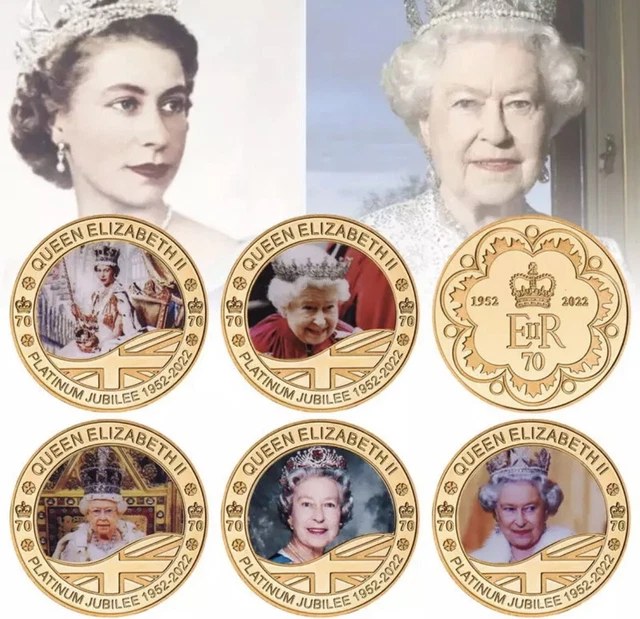 BRITISH MONARCHY QUEEN Elizabeth II Platinum Jubilee Gold Plated Coin ...