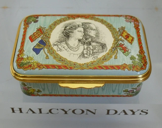 LTD ED HALCYON Days Queen Elizabeth II 50th Wedding Anniv. Enamel Box ...