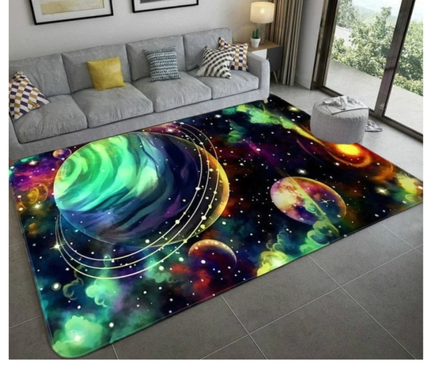 KIDS BEDROOM GALAXY Planets Solar system Neon Rug Carpet 100 x 150CM ...