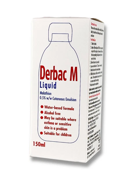 DERBAC M LIQUID - 150ml - Eradicates Head Lice/Pubic Lice/Their Eggs ...
