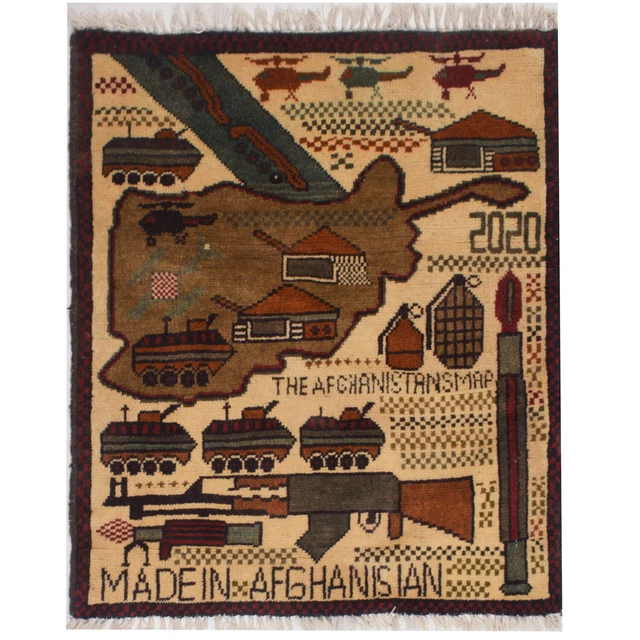 AK-47, TANKS, MAP Afghan War Rug, Wall Hanging Beige Oriental Rug ...