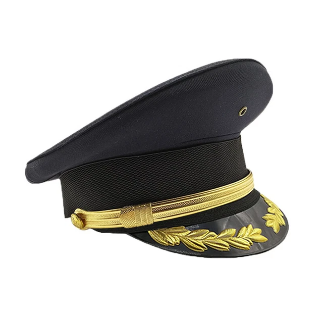 ARMY OFFICER HAT Captain Cap Black Soldier Fancy Dress Military ...