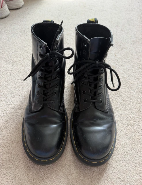 DR. MARTENS 1460 Black Leather Lace-Up Ankle Combat Boots UK 7 ...