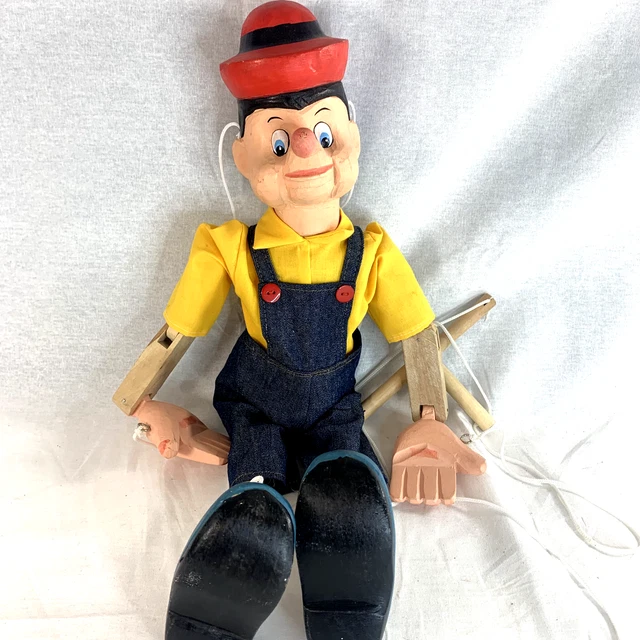 VINTAGE WOODEN PINOCCHIO String Puppet Marionette Toy Hand Painted Doll ...