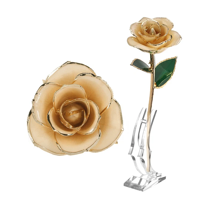 LONG STEM DIPPED 24k Gold Rose Flower Gift Gift Decoration (Rose With ...