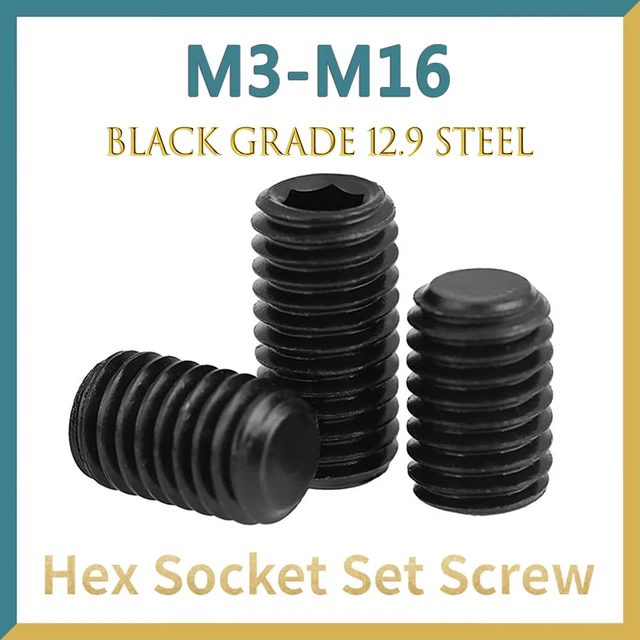 M3-M16 BLACK STEEL Allen Head Hex Hexagon Socket Flat Point Set Screw ...