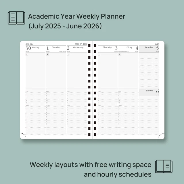 ACADEMIC PLANNER 2025-2026 (July 2025-June 2026), Daily Weekly and ...