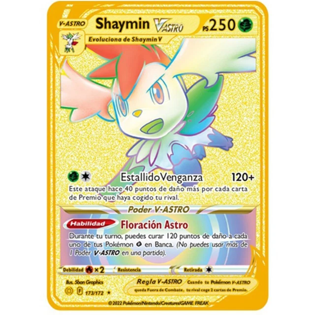 SPANISH POKEMON GOLD Metal Card Shaymin Vastro Rare Collectable Cards ...