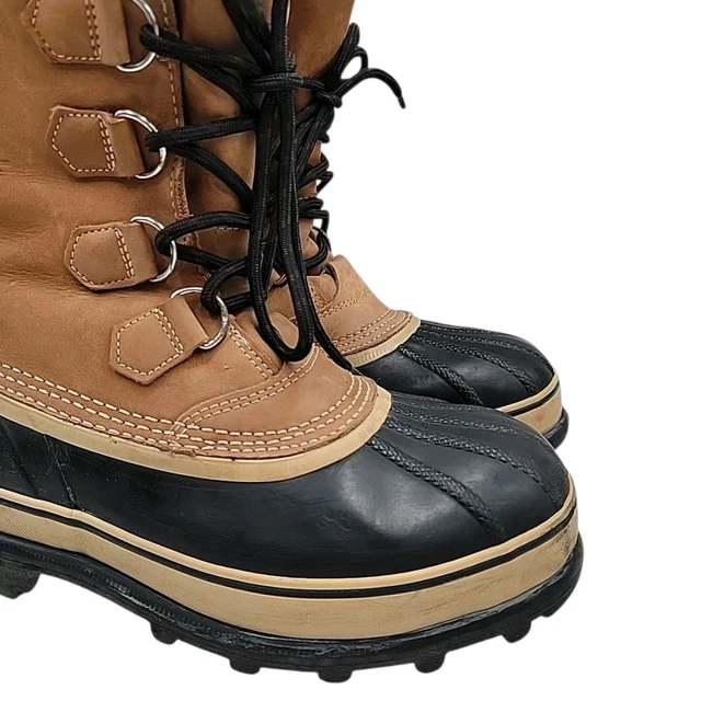 SOREL CARIBOU WINTER Boots Mens 9 Buff Black Waterproof Lined Lace Up ...