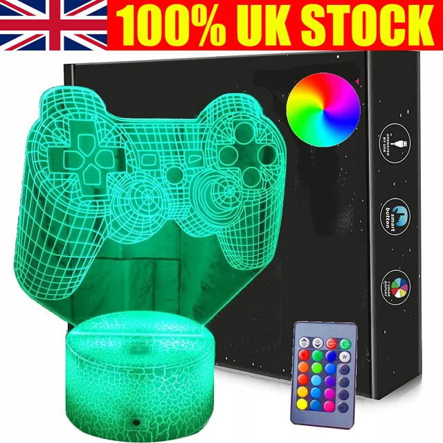 UK 3D LED illusion Gamepad Shape Night Table Desk Lamp Kids Birthday ...