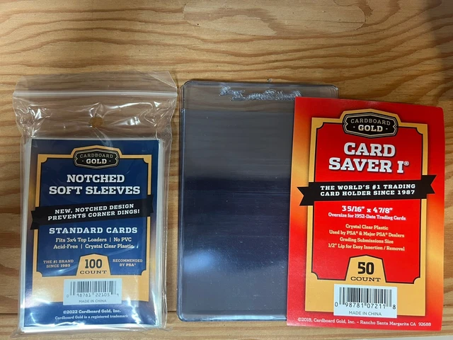 CARDBOARD GOLD NOTCHED Standard Card Sleeves 100 + 5 CARD SAVERS , FREE ...