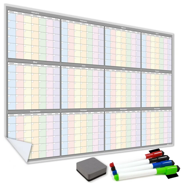 YEARLY WALL PLANNER Sticker Large, Laminated 12 Month 2022 Calendar ...