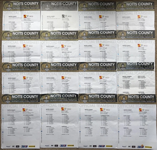 NOTTS COUNTY FC 2015 2016 HOME FOOTBALL TEAM SHEET COLLECTION Job Lot ...