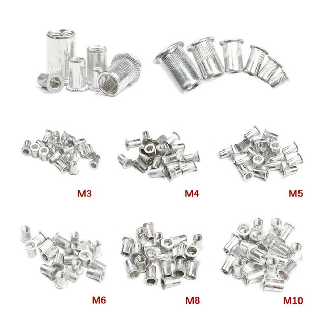 ALUMINIUM RIVET NUT Flat Head Rivnut Insert Nutser Assorted M3/M4/M5/M6 ...