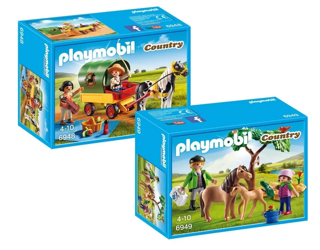 PLAYMOBIL® SET: 6948 Enfants Chariot et Poneys + 6949 Vétérinaire avec ...