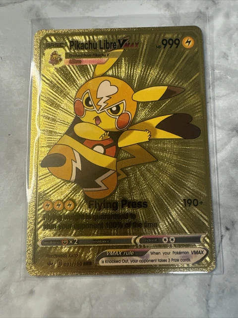 PIKACHU LIBRE VMAX Cosplay Gold Foil Fan Art Display Card 999HP NM £5. ...