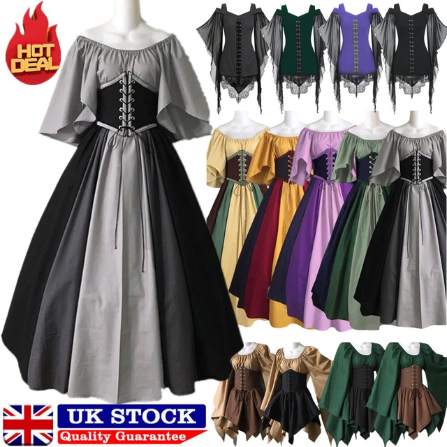 WOMEN RENAISSANCE MEDIEVAL Victorian Gothic Witch Costume Fancy Dress ...
