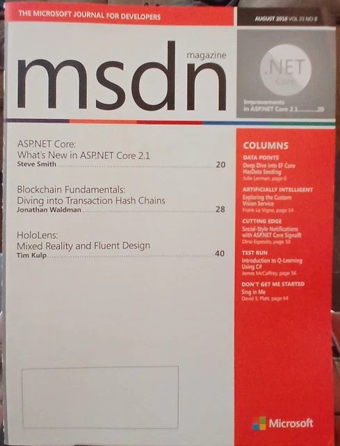 2018 AUGUST MSDN MAGAZINE - Improvements in ASP.NET Core 2.1 £33.37 - PicClick UK