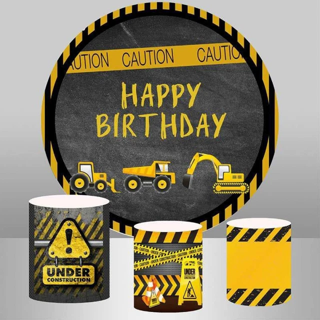 BLACK AND YELLOW Round Truck Happy Birthday Backdrop $37.90 - PicClick AU