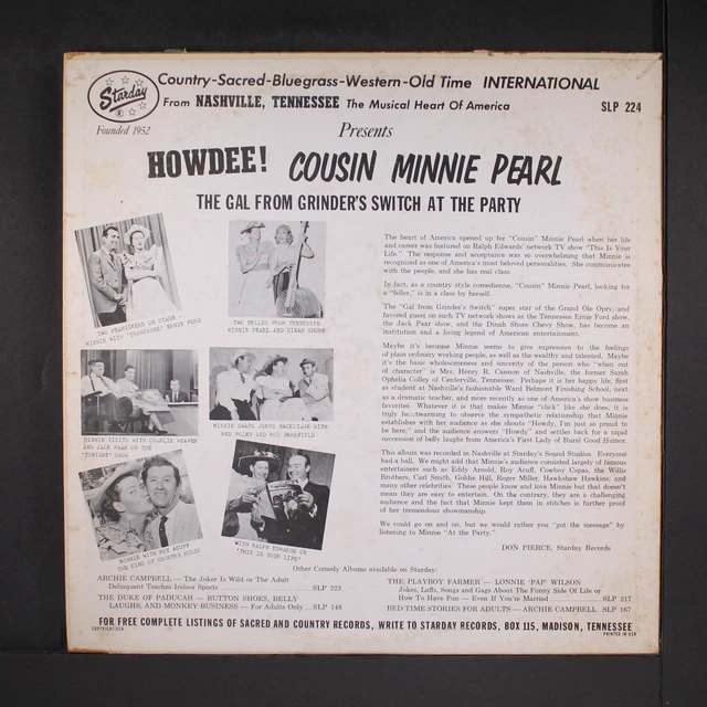 MINNIE PEARL : howdee ! STARDAY 12" LP 33 TR/MIN EUR 11,06 - PicClick FR