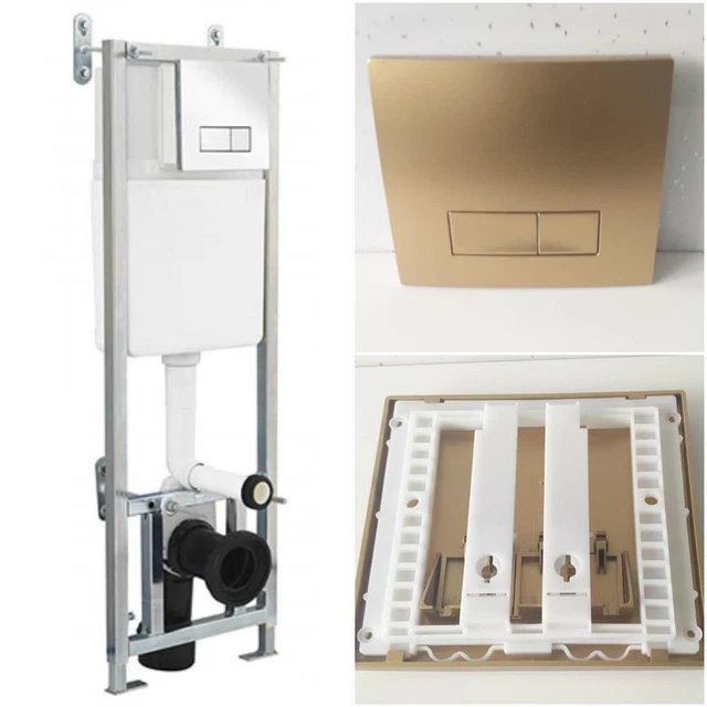 CONCEALED CISTERN WC Universal Frame Wall Hung Toilet Gold Flush Push ...