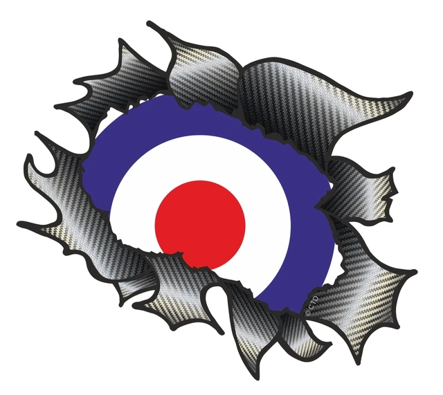 LARGE CLASSIC RIPPED Carbon Fibre Retro MOD Style RAF Target Vinyl car ...