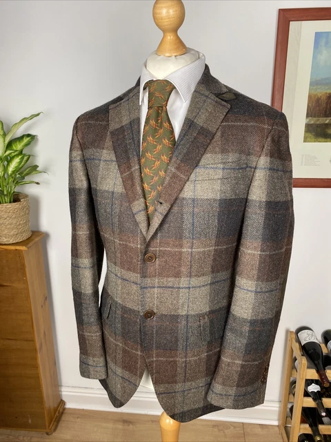HACKETT TWEED GIACCA Hacking Tartan Blazer Sportivo (38R) Pannello ...