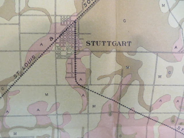 1902 ANTIQUE MAP Arkansas Stuttgart Dewitt Olena Almyra 22 X 27" #8793 ...