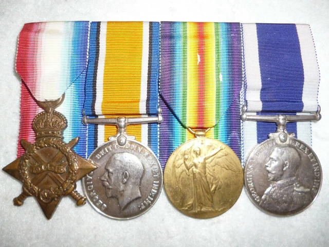 WW1 NAVAL LONG Service Group (4) Medals, Willder, HMS Columbine ...
