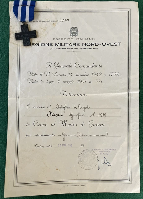 DIPLOMA ONORIFICENZA REGIO Esercito Croce Medaglia Merito Guerra 1915 ...