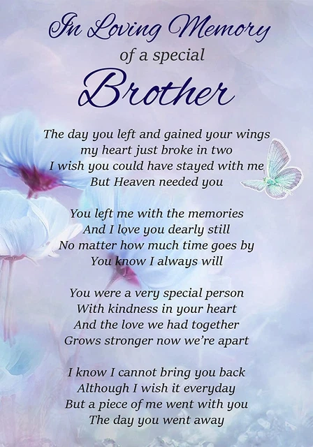 IN LOVING MEMORY Of A Special Brother Memorial Graveside Poem Card ...