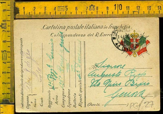 PRIMA GUERRA FRANCHIGIA Posta Militare 4 Divisione x Genova pg 027 EUR ...