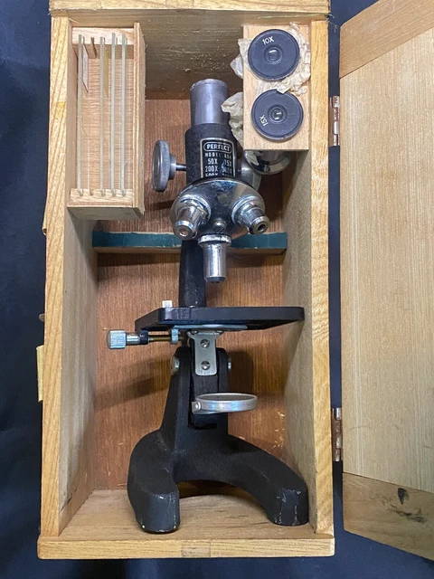 VINTAGE PERFECT MICROSCOPE Model 804 W / Wood Case & Slides $49.99 ...