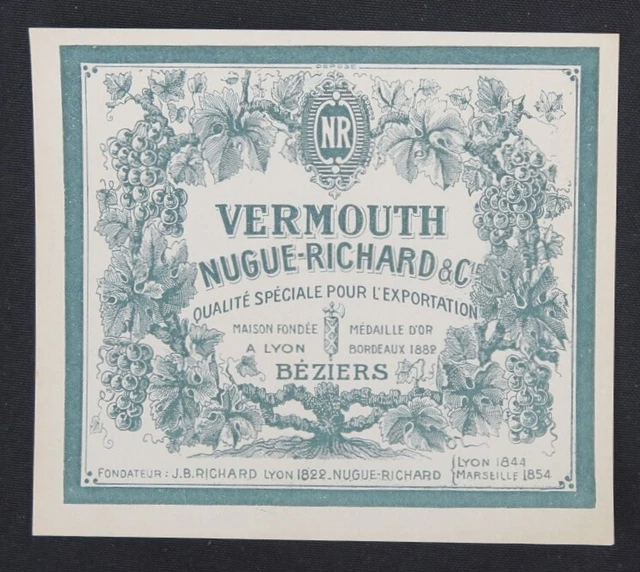 ANCIENNE ÉTIQUETTE VERMOUTH NUGUE RICHARD BEZIERS old french label EUR 6,00 - PicClick FR