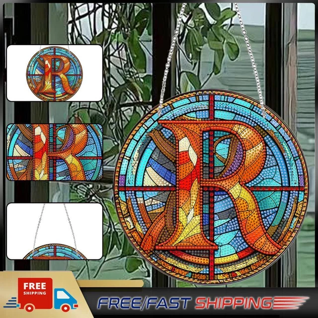 DOUBLE SIDED LETTER R Suncatcher Diamond Drawing Hanging Ornament for ...