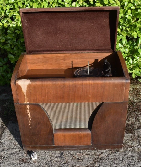 VINTAGE DEFIANT VALVE radiogram record gramophone waterfall cabinet ...